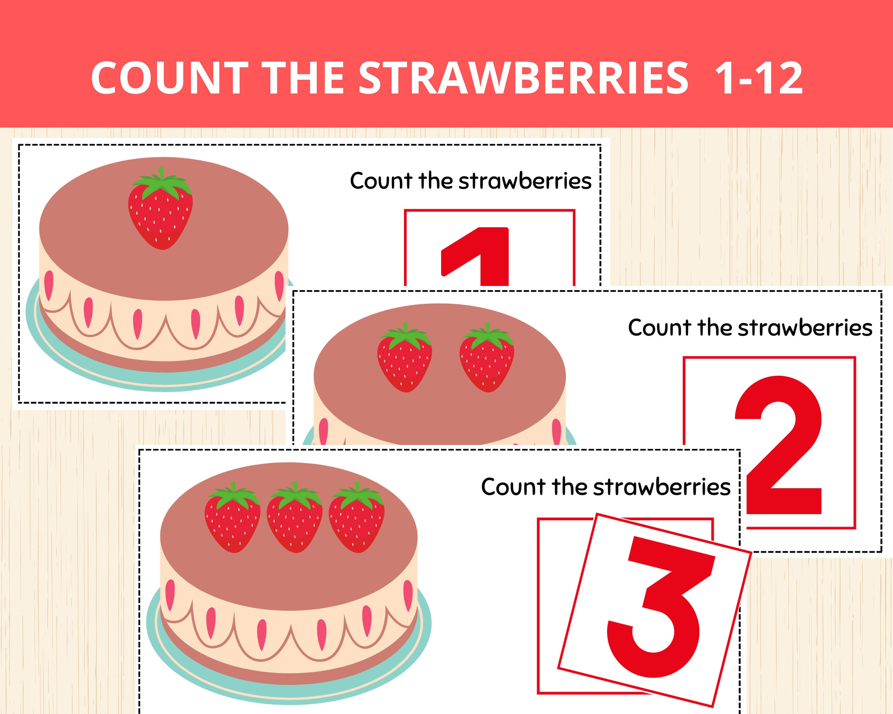 Valentine Count Strawberries Math Printable, Counting Valentines ...