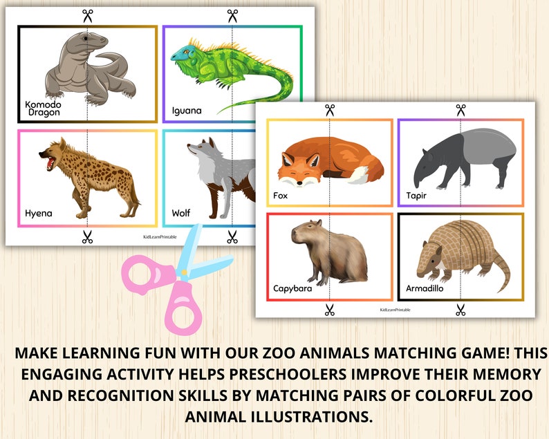 Zoo Animals Matching Game,zoo Animals Puzzle Pairs,puzzle Symmetry ...