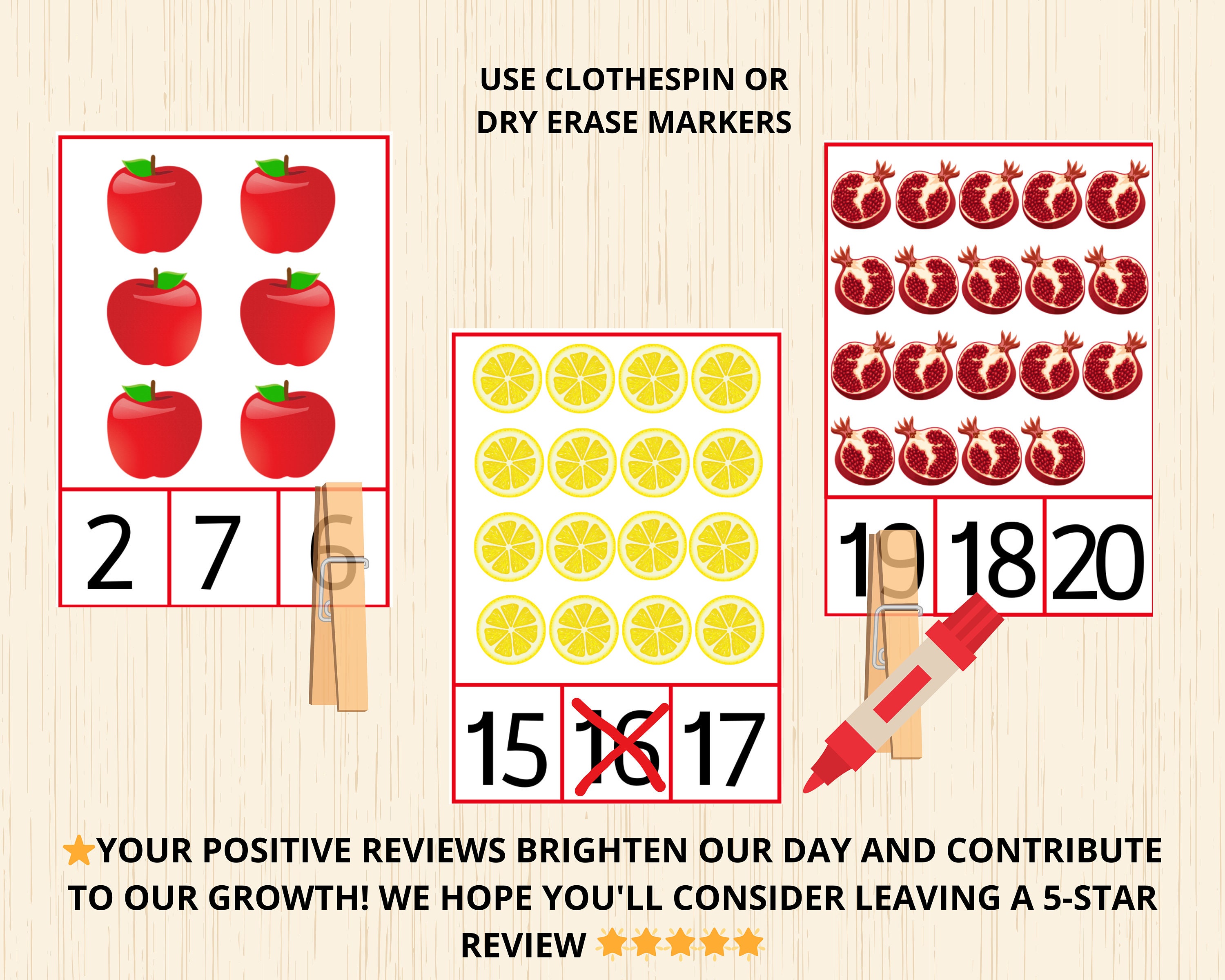Fruit Count and Clip Cards,numbers 1-20,preschool Math,kindergarten ...