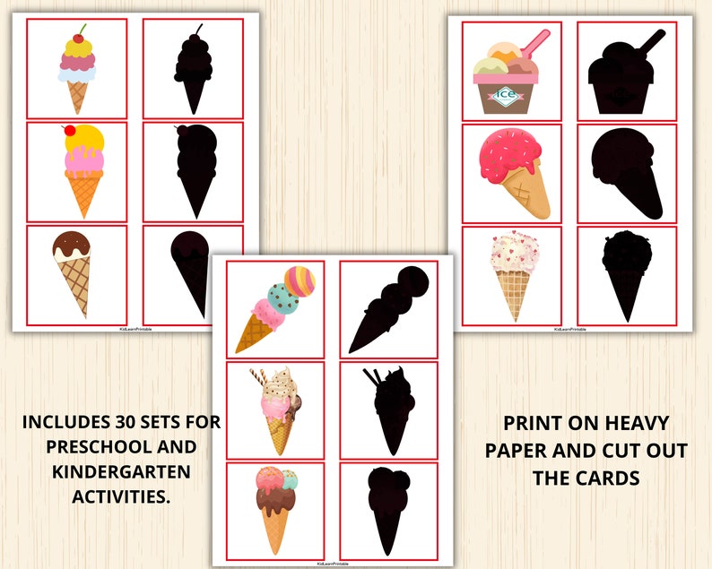 Ice Cream Shadow Matching Game,summer Matching Card,ice Cream Unit ...