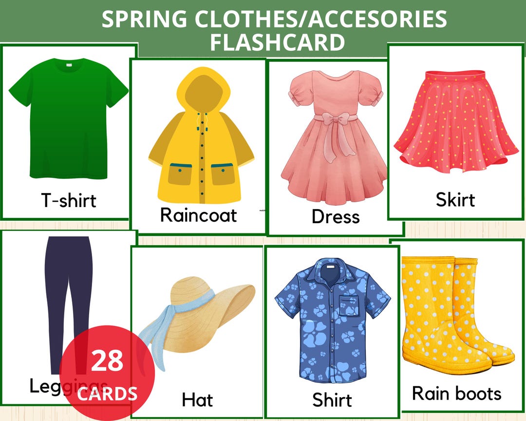 Spring Clothes Flashcards,montessori Clothes,clothing Vocabulary,spring ...