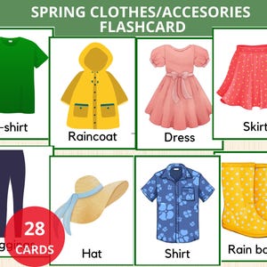 Spring Clothes Flashcards,montessori Clothes,clothing Vocabulary,spring ...