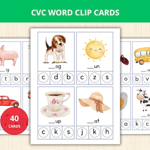 CVC Word Clip Cards, Beginning Sound, Alphabet Phonics, Montessori ...
