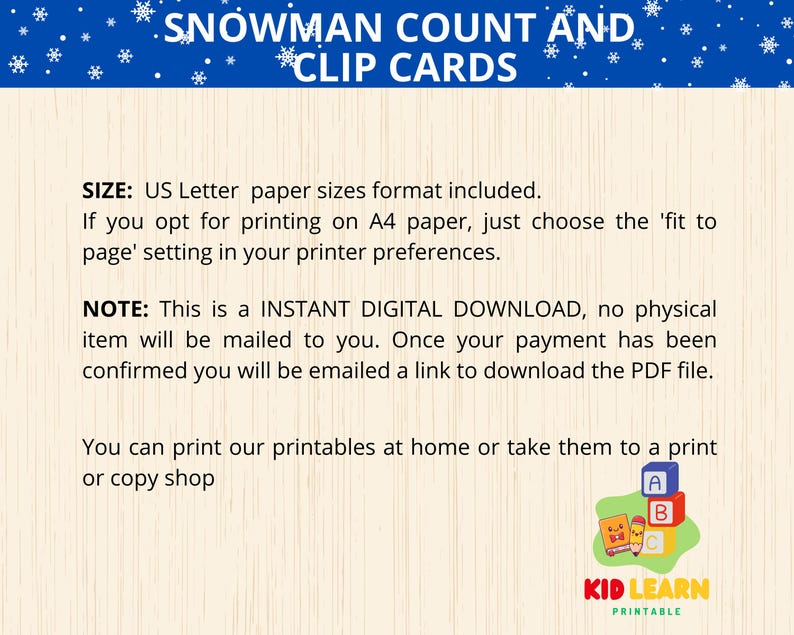 Snowman Count and Clip Cards,counting Snowman Cards,montessori Cards ...