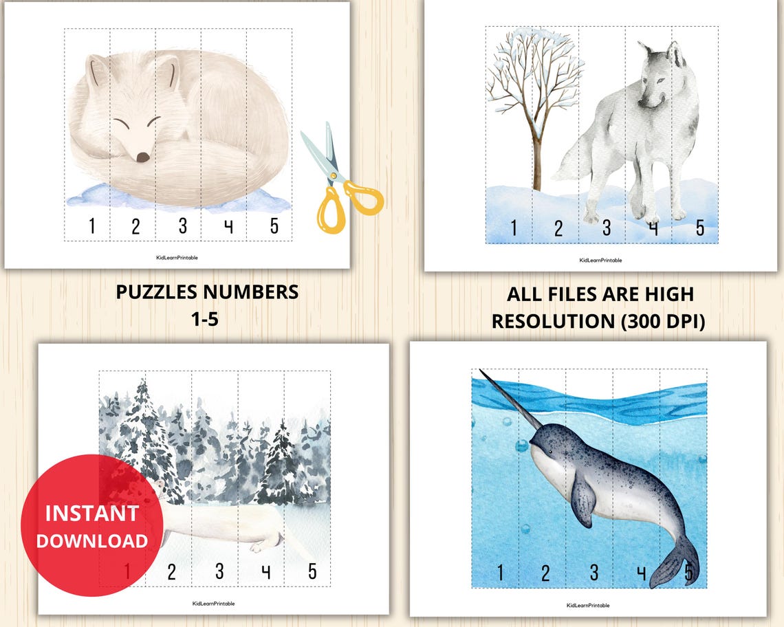 Arctic Animals Puzzle,arctic Animal Halves Matching,winter Puzzle ...