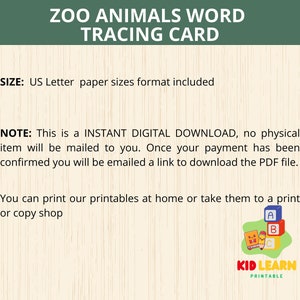 Zoo Animals Word Tracing Cards,zoo Animals Words Tracing,zoo Montessori ...