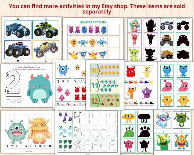 Monster Number Matching Activity,monster Number Match Puzzle,monster ...