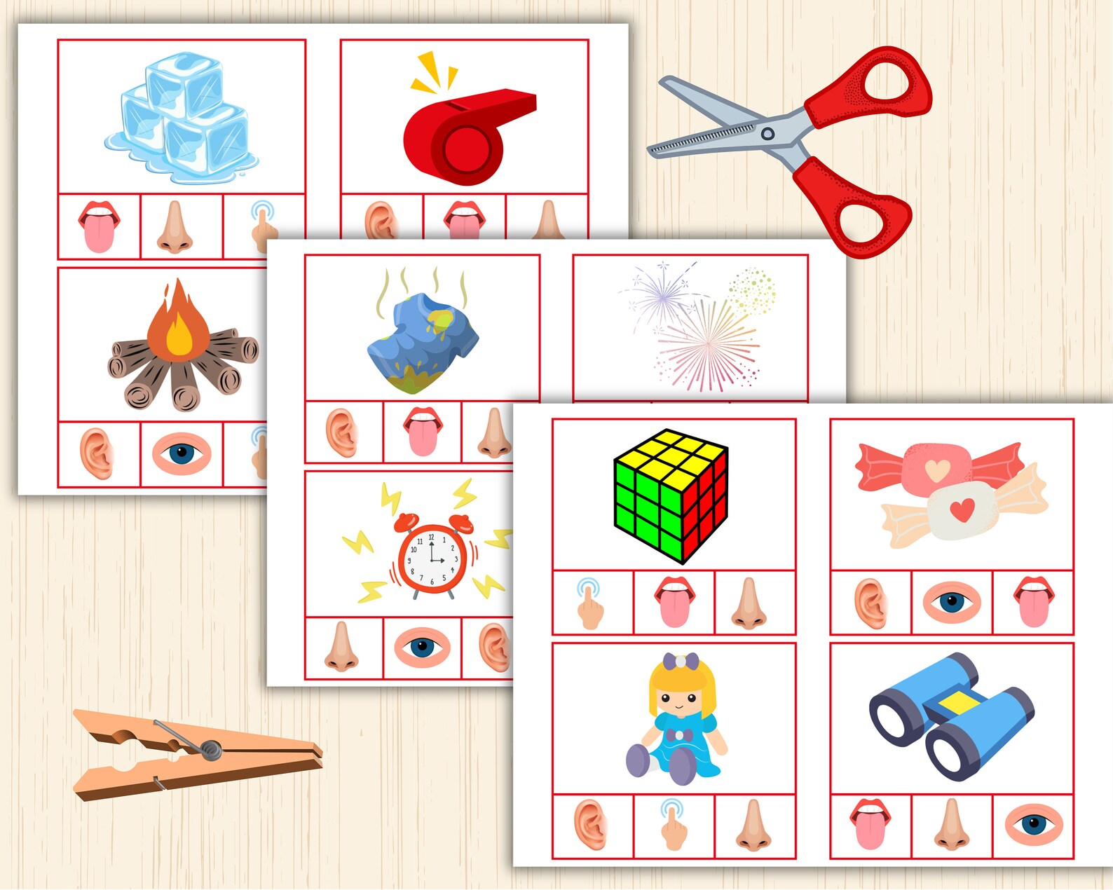 5 Senses Clip Cards, Five Senses Sorting Activity Game, Sort and Match ...