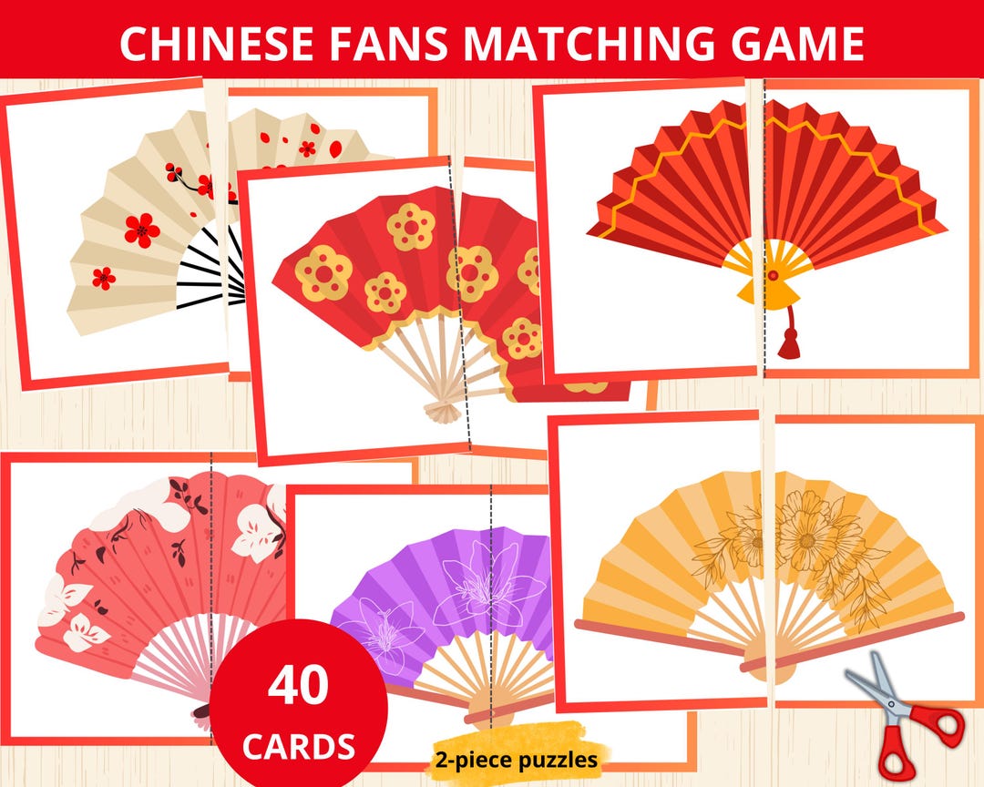 Chinese Fan Matching Activity,lunar New Year Game,chinese Symmetry ...