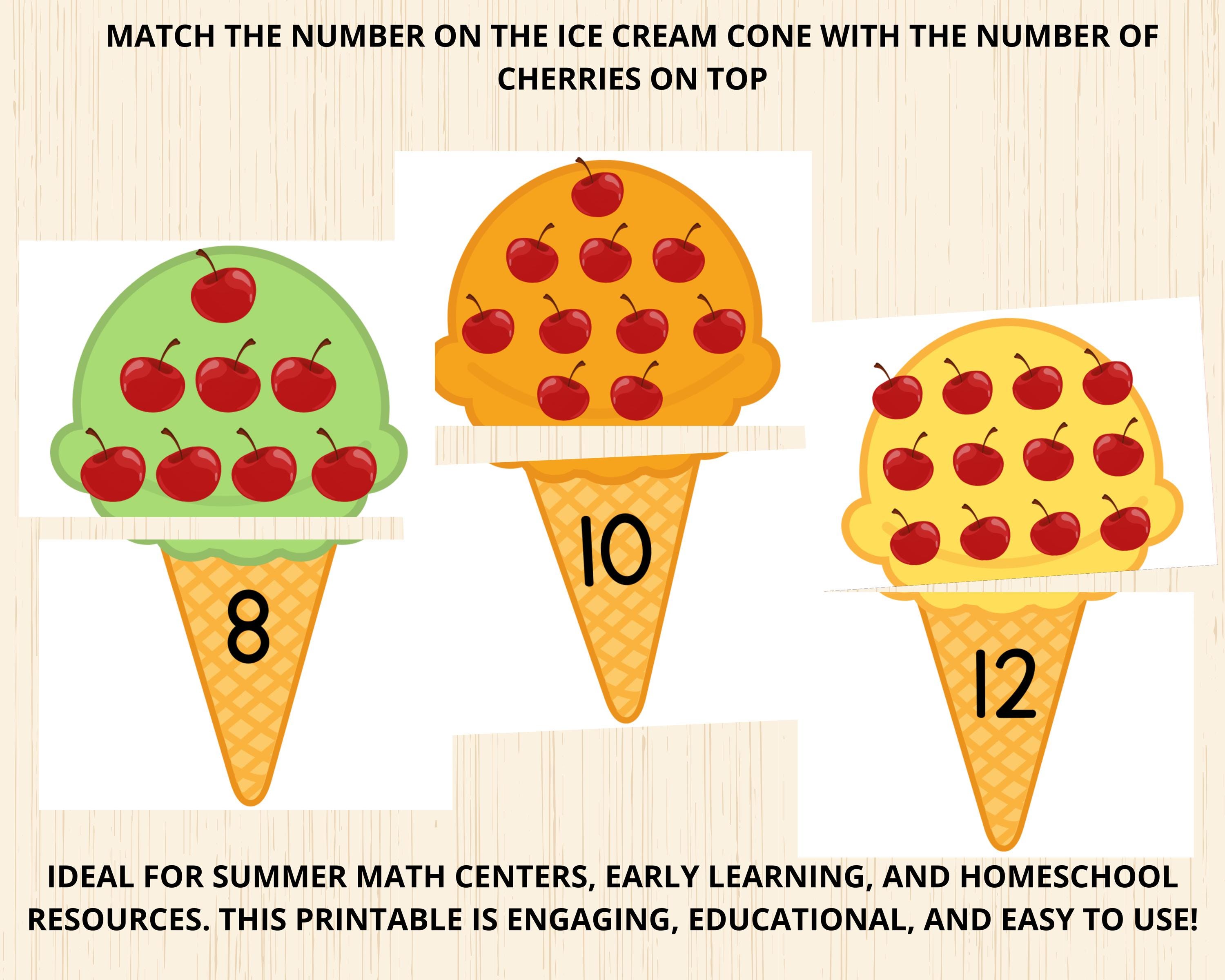 Ice Cream Numbers Matching,sort and Match Game,number Matching Ice ...