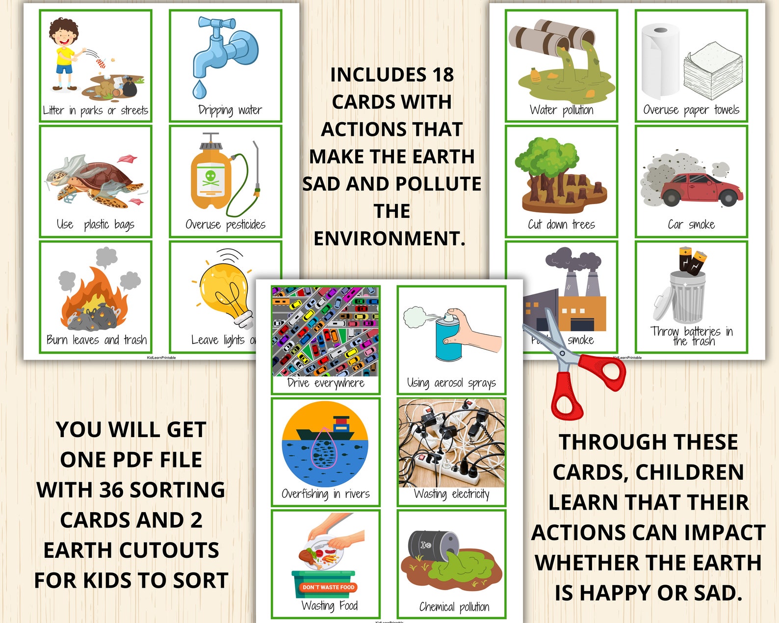 Happy Earth Sad Earth Sorting Activity,earth Day Montessori Preschool ...
