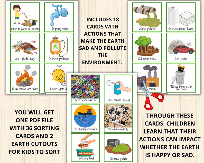 Happy Earth Sad Earth Sorting Activity,earth Day Montessori Preschool ...