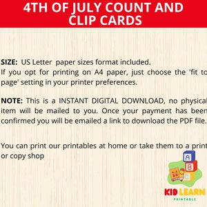 4th of July Count and Clip Cards,numbers 1-20,4th of July Cards ...