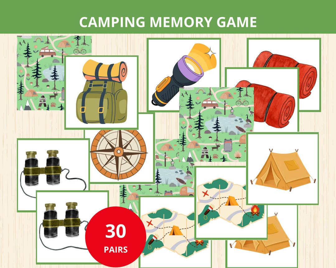 Camping Memory Game,camping Activity Kids,camping Matching Game ...