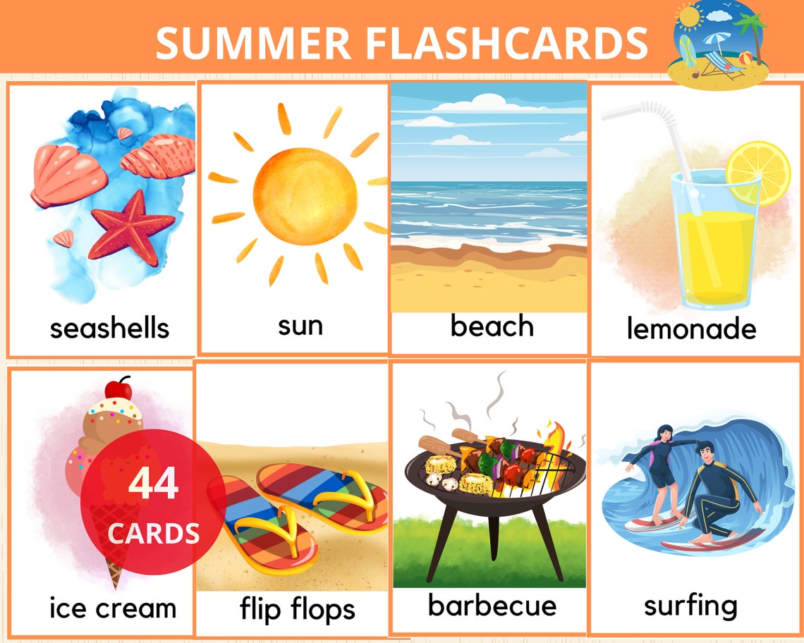 Summer Flashcards, Seasons Flashcard,beach Cards,summer Montessori ...