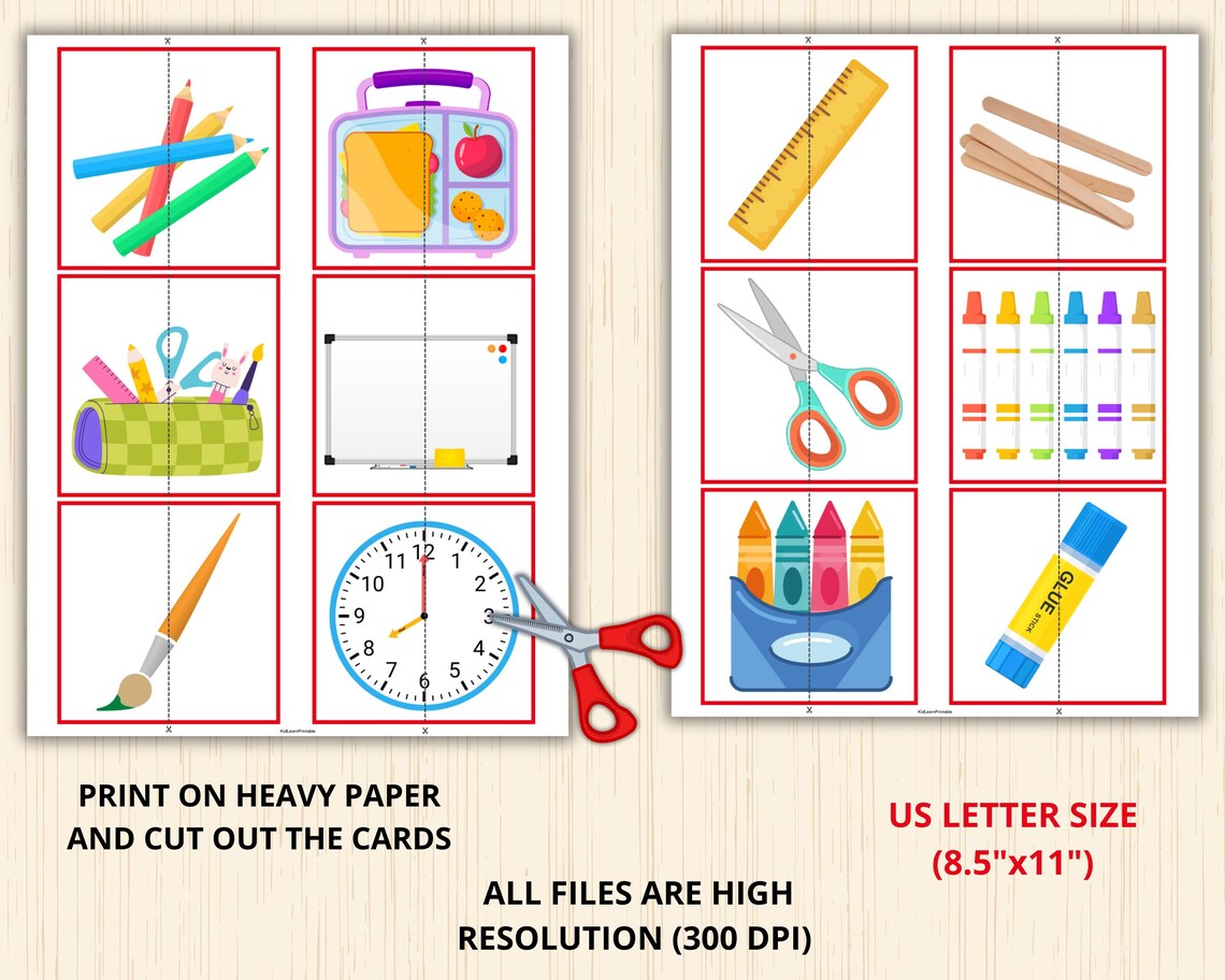 School Supplies Matching Game,back to School Game,school Items Matching ...