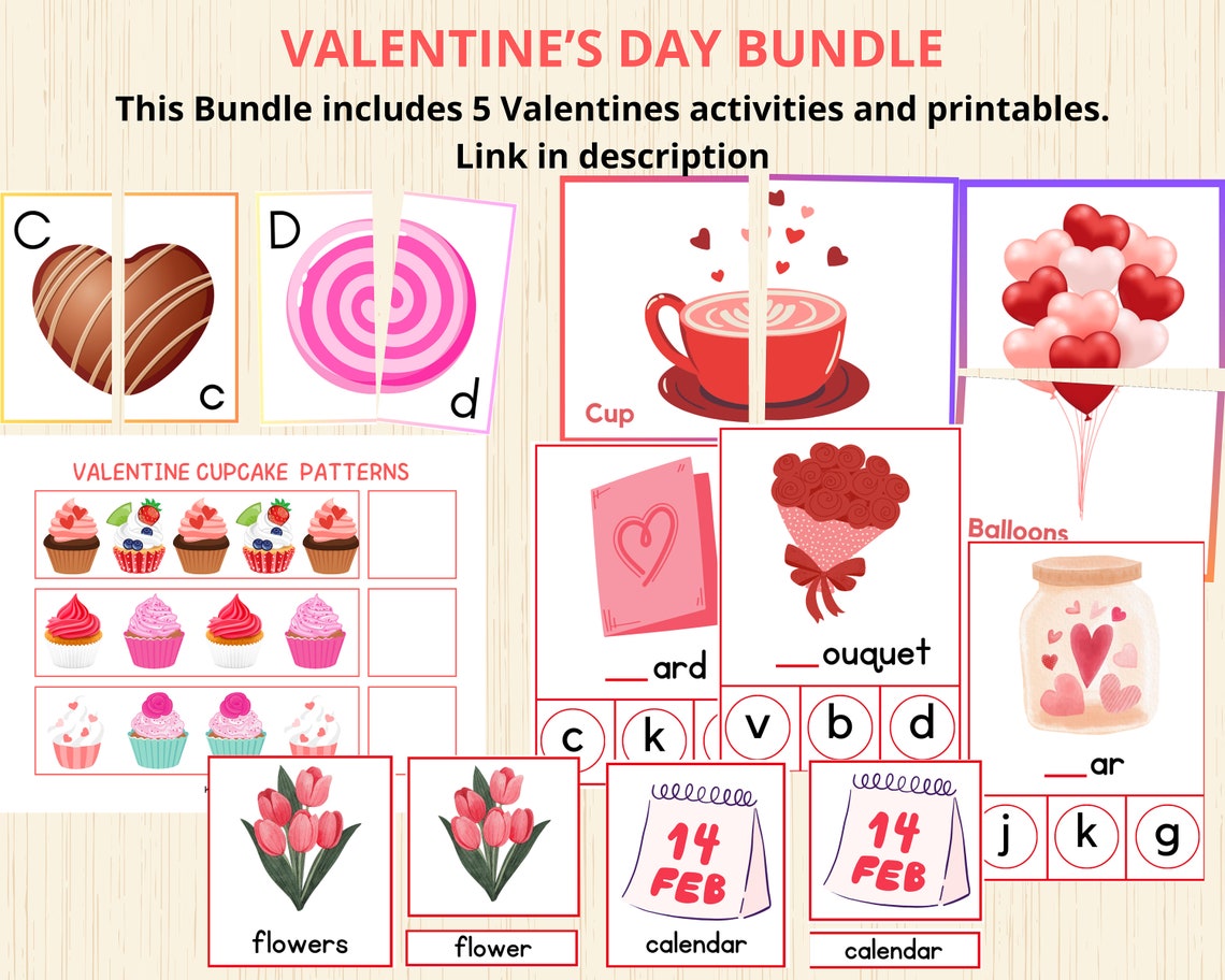 Montessori 3 Part Valentine's Day Cards, Flashcards, Montessori ...