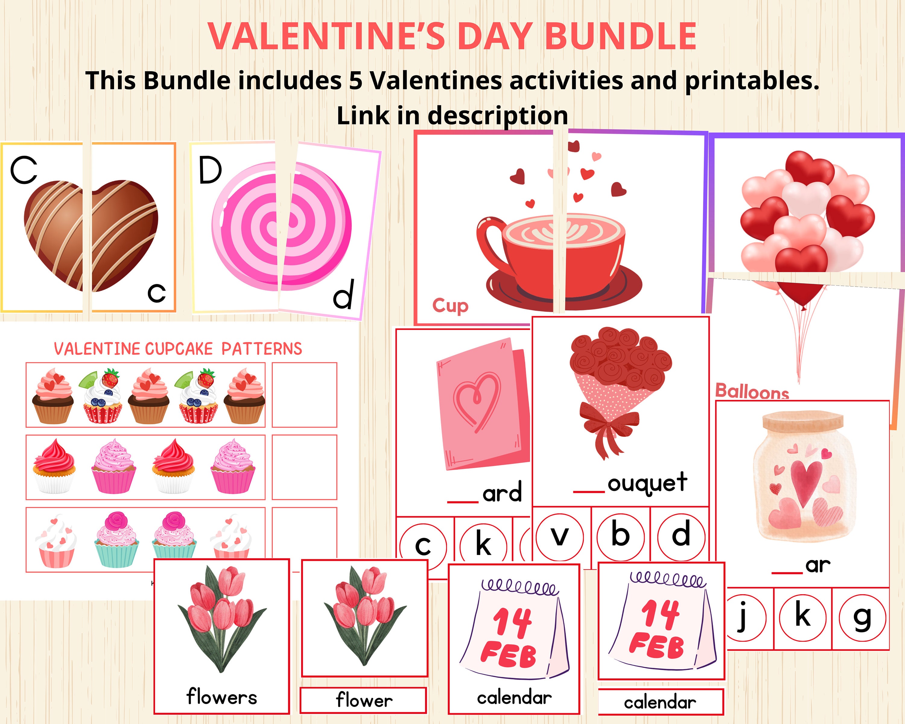 Montessori 3 Part Valentine's Day Cards, Flashcards, Montessori ...