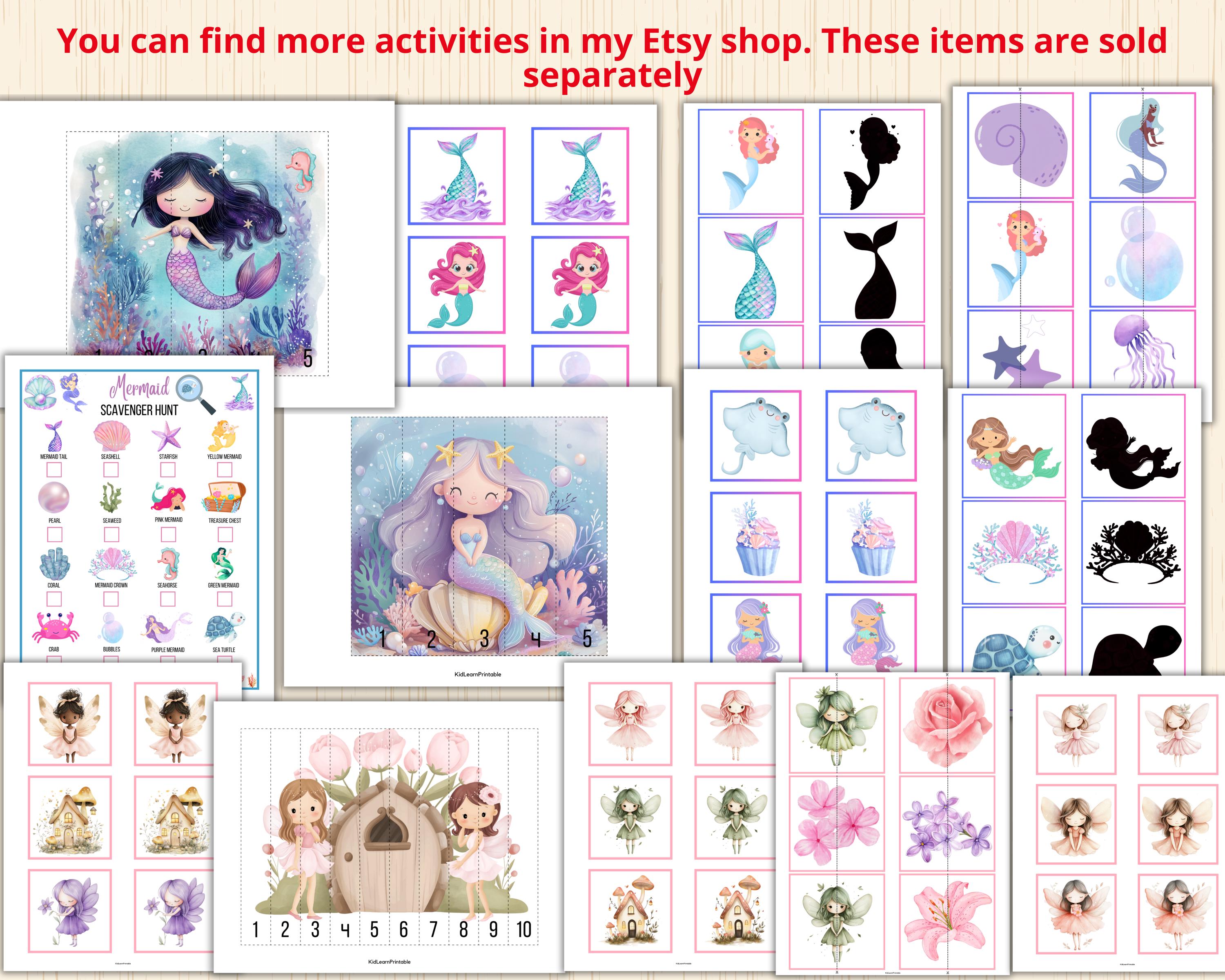 Mermaid Matching Activity,mermaid Matching Game,mermaid Puzzles,mermaid ...