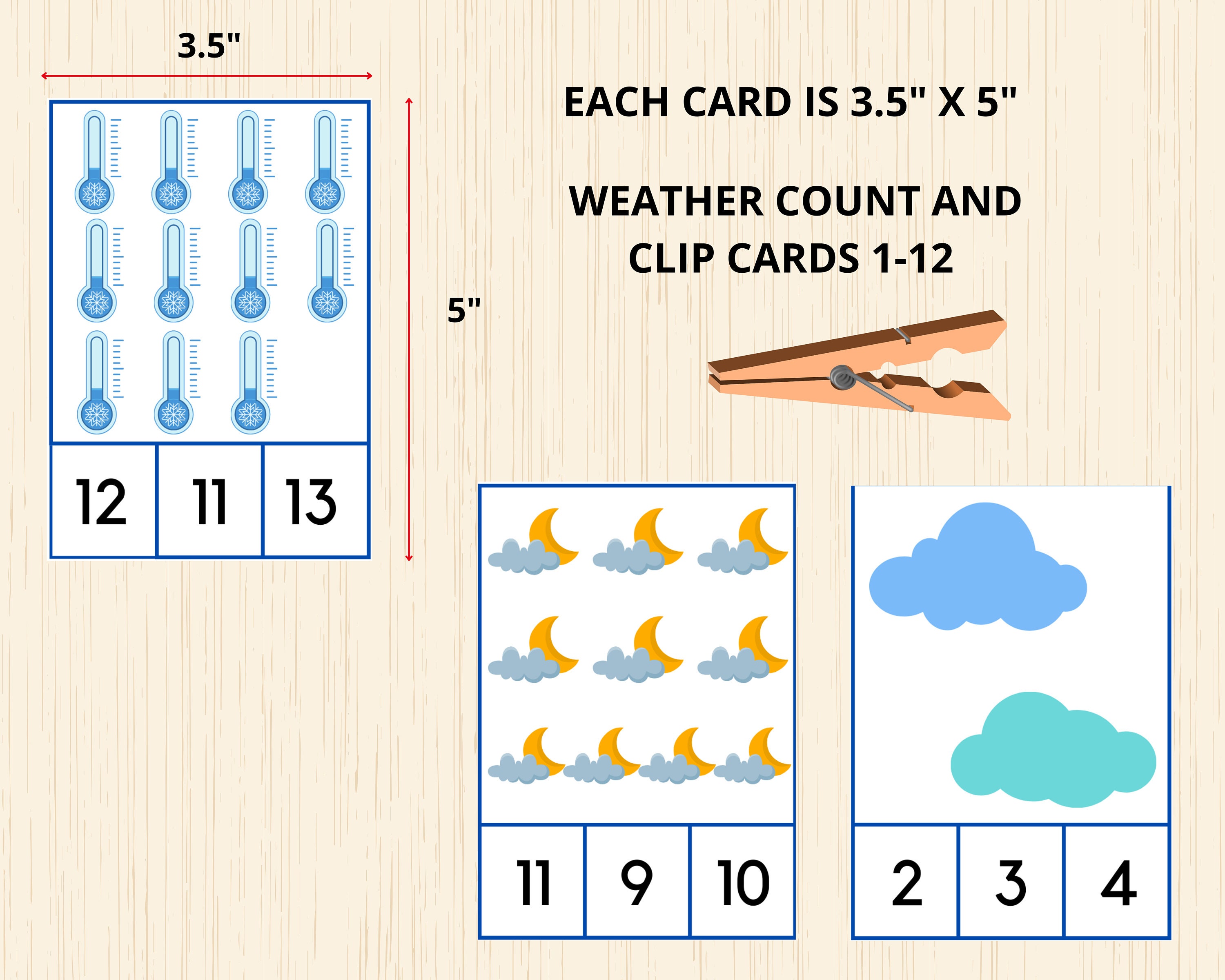 Weather Count and Clip Cards,numbers 1-10,preschool,weather Activities ...