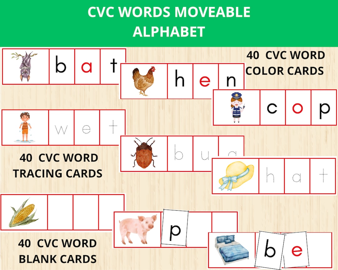 CVC Word Matching Cards, Montessori Moveable Alphabet,phonic Alphabet ...