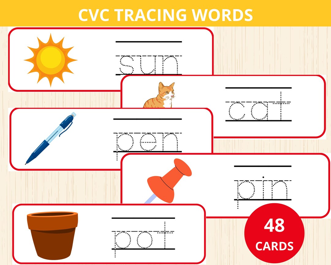 CVC Word Tracing Cards,cvc Writing Practice,montessori Handwriting ...
