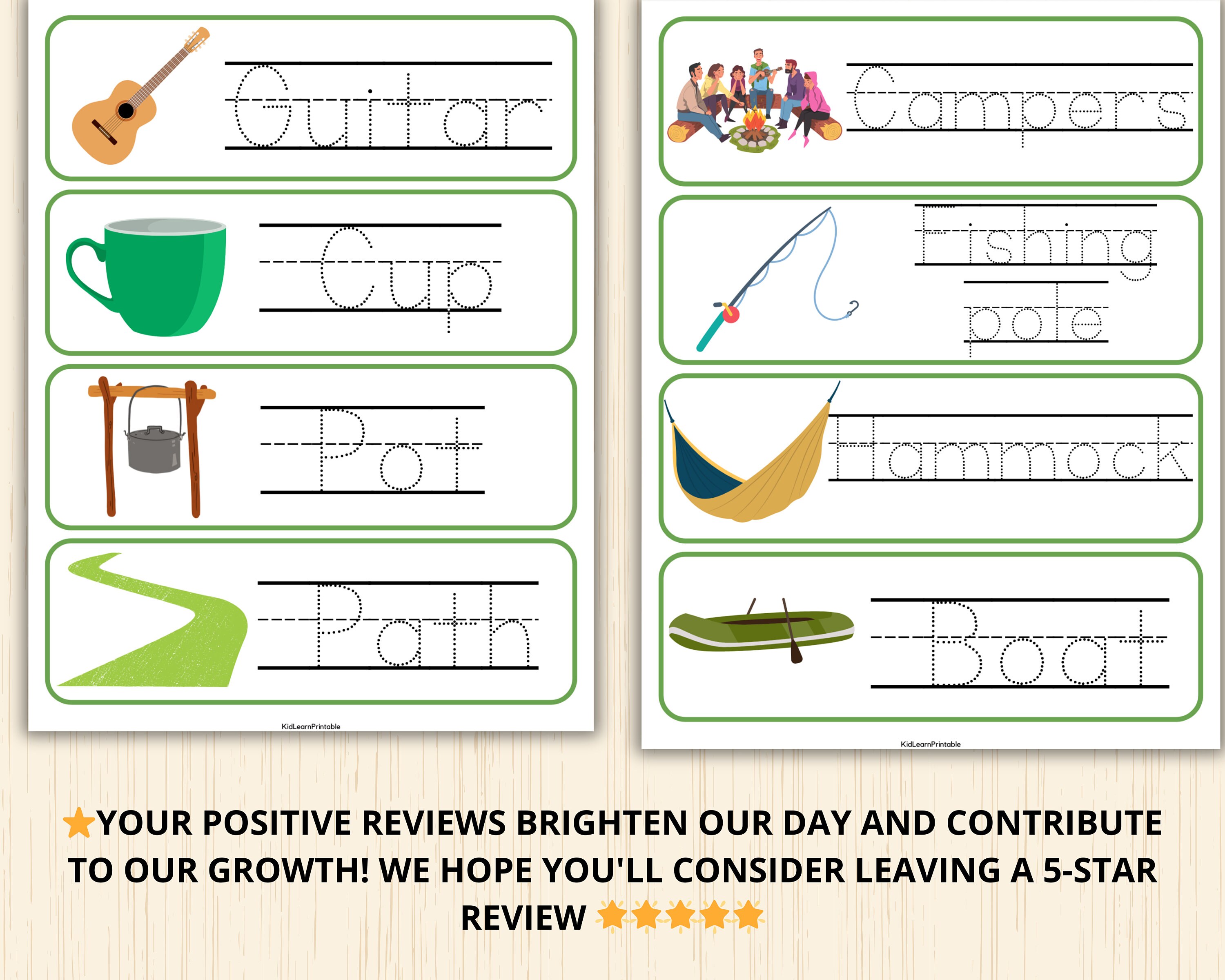 Camping Word Tracing Cards,camping Montessori,camping Flashcards ...