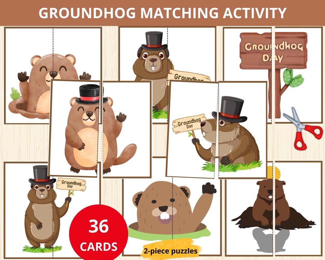 Groundhog Matching Activity,groundhog's Day Toddler Puzzles,symmetry ...