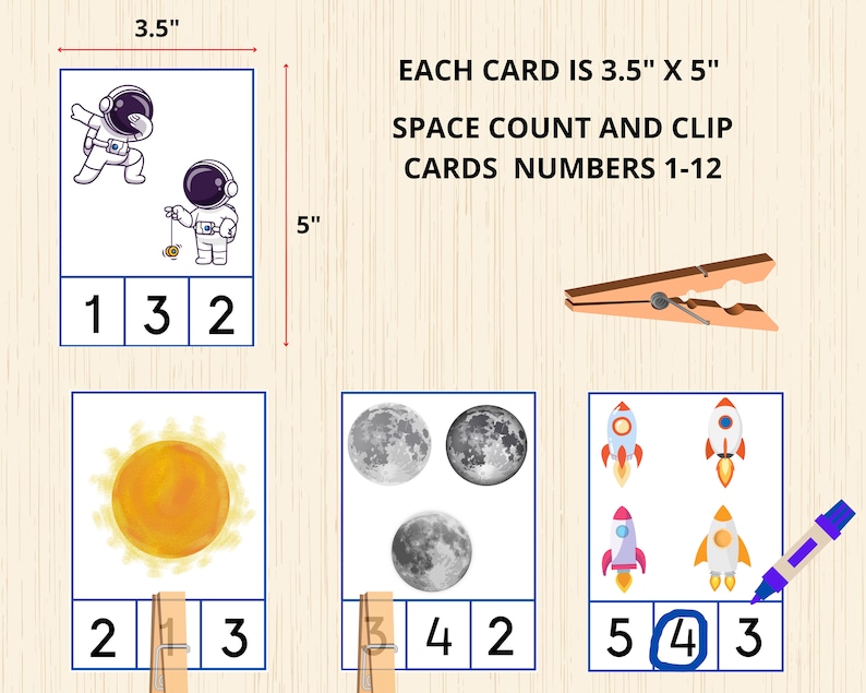 Space Count and Clip Cards,outer Space Activity,numbers 1-10,preschool ...