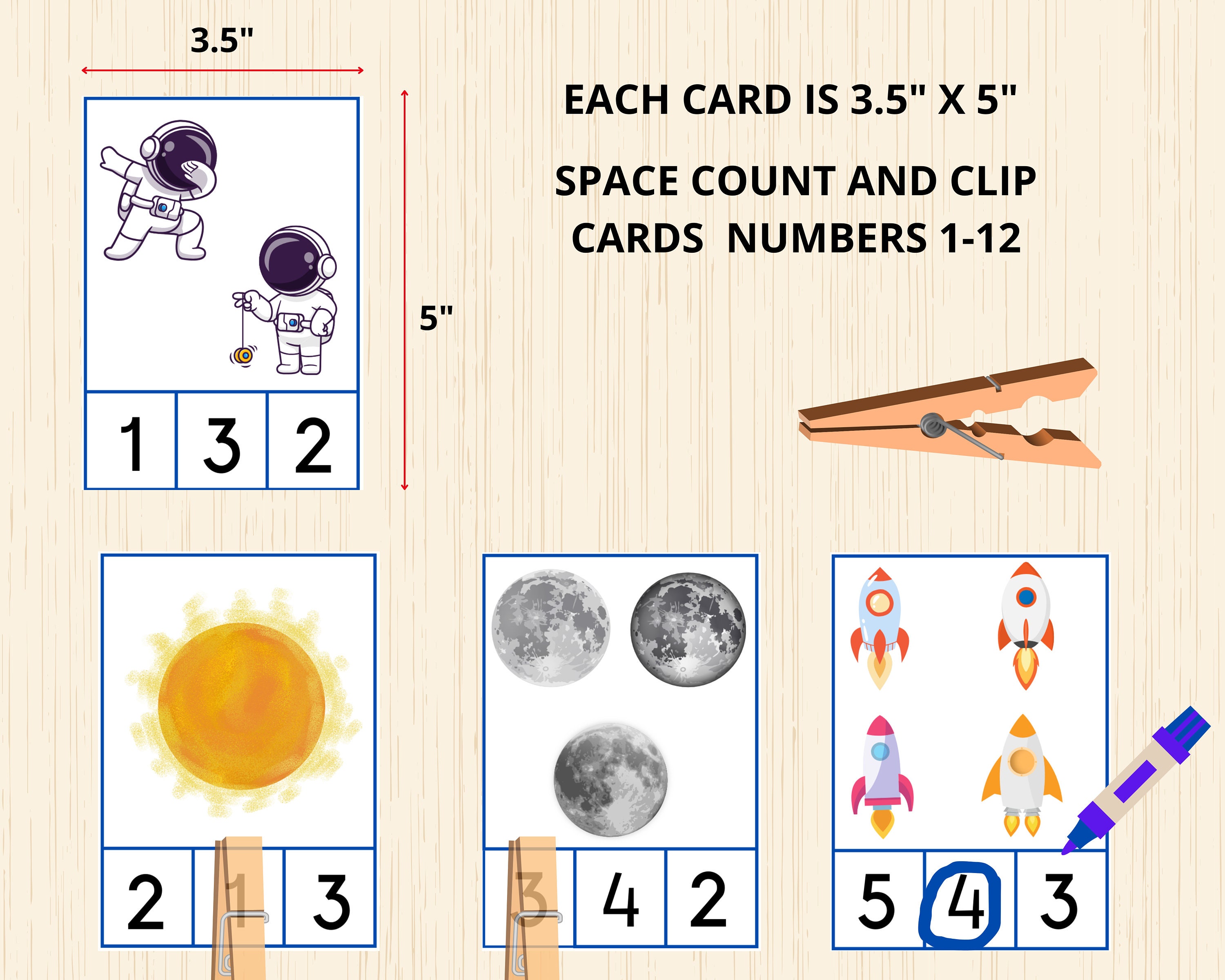 Space Count and Clip Cards,outer Space Activity,numbers 1-10,preschool ...