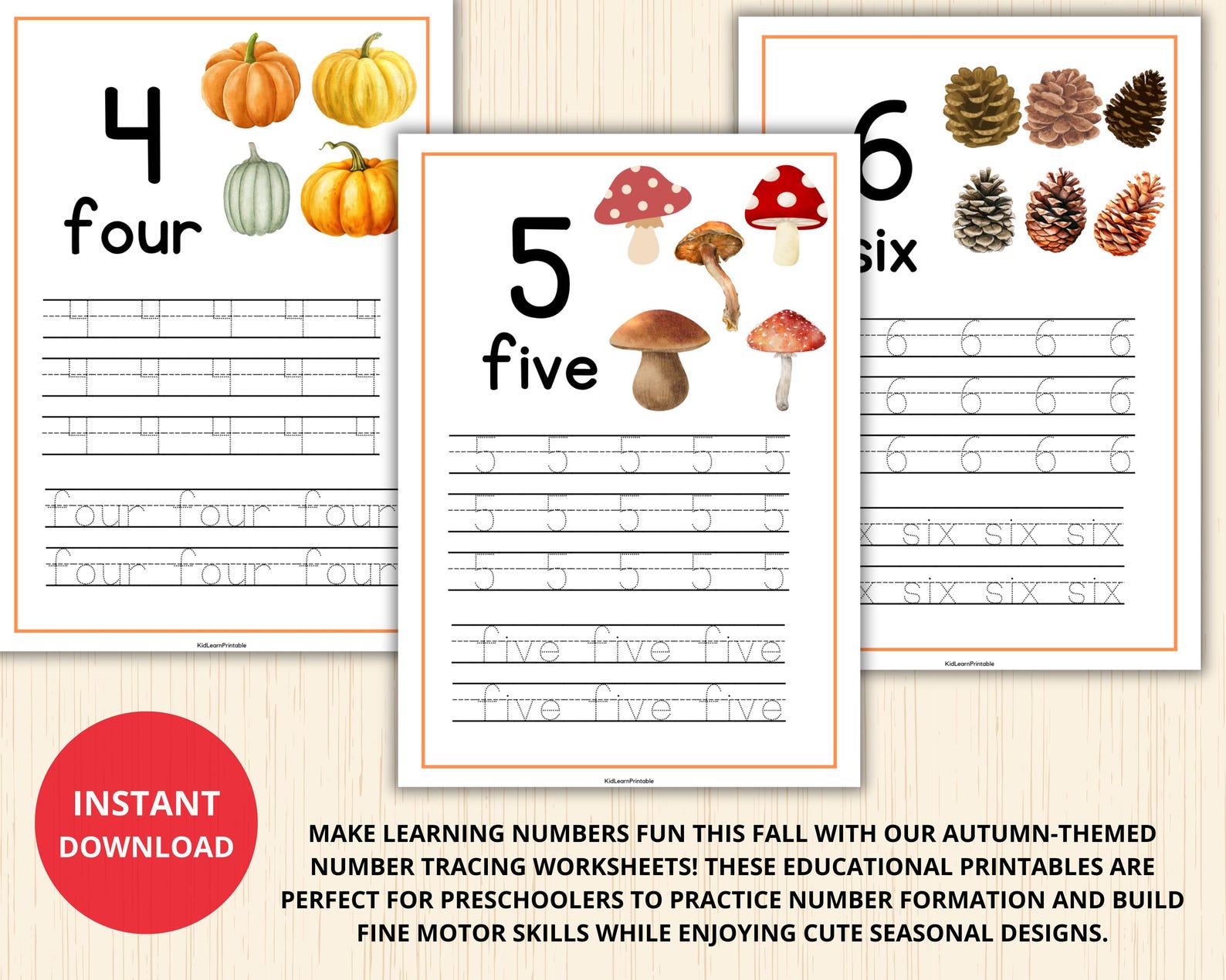 Fall Number Tracing Worksheets,autumn Numbers Writing Practice ...