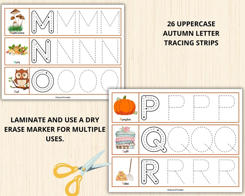 Autumn Alphabet Cards,tracing Letters,fall Letter Tracing,fall Tracing ...