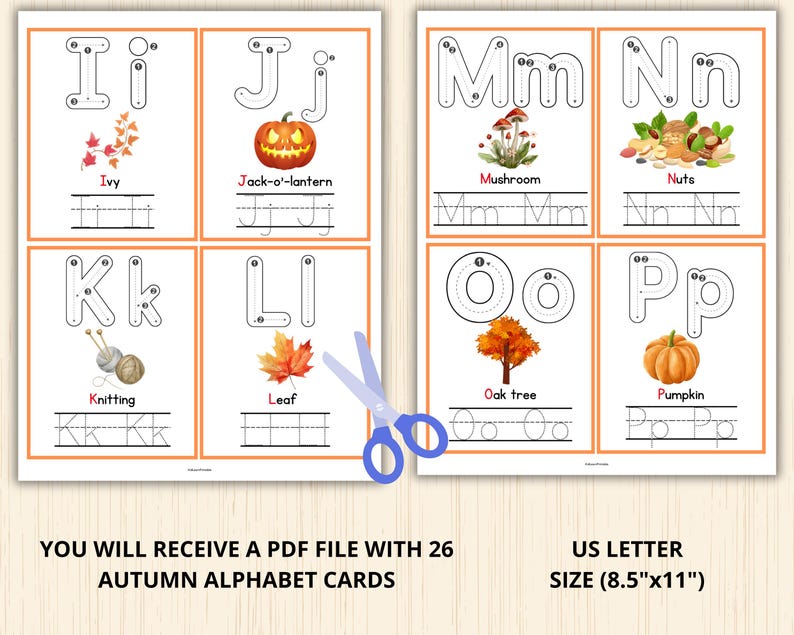 Autumn Alphabet Tracing,fall Letter Tracing,fall Preschool Tracing,fall ...