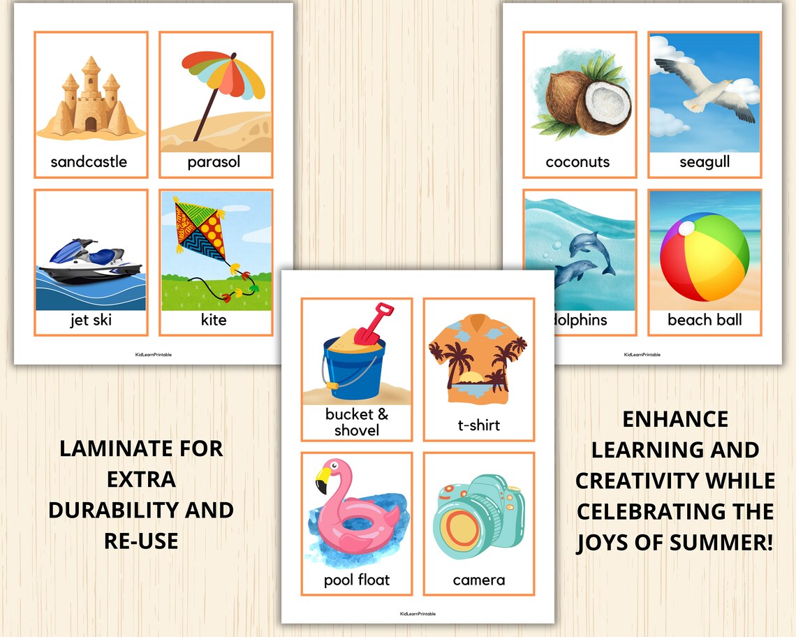 Summer Flashcards, Seasons Flashcard,beach Cards,summer Montessori ...