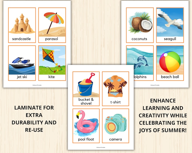 Summer Flashcards, Seasons Flashcard,beach Cards,summer Montessori ...