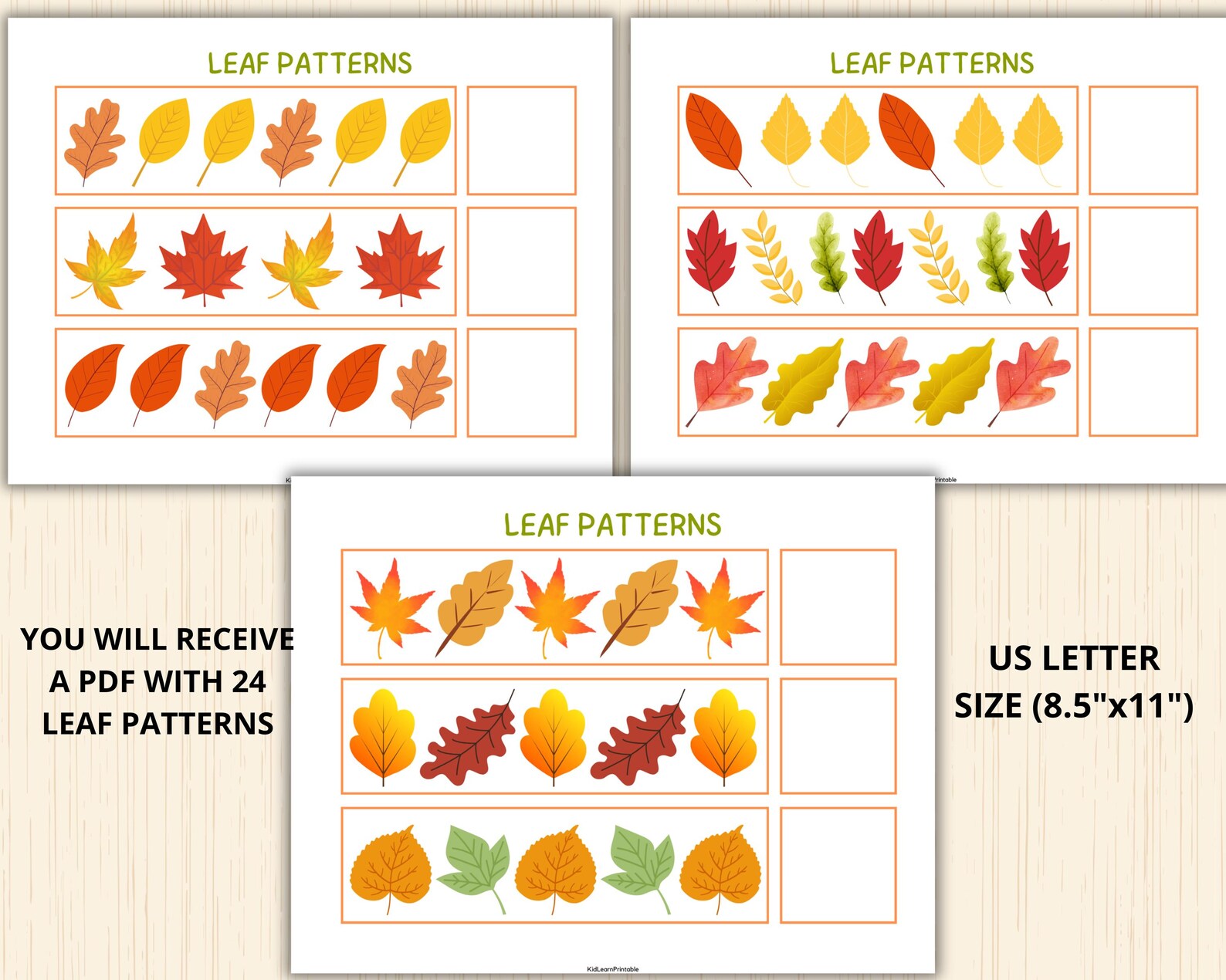 Leaf Patterns,leaves Montessori,pattern Worksheets,homeschool Learning ...