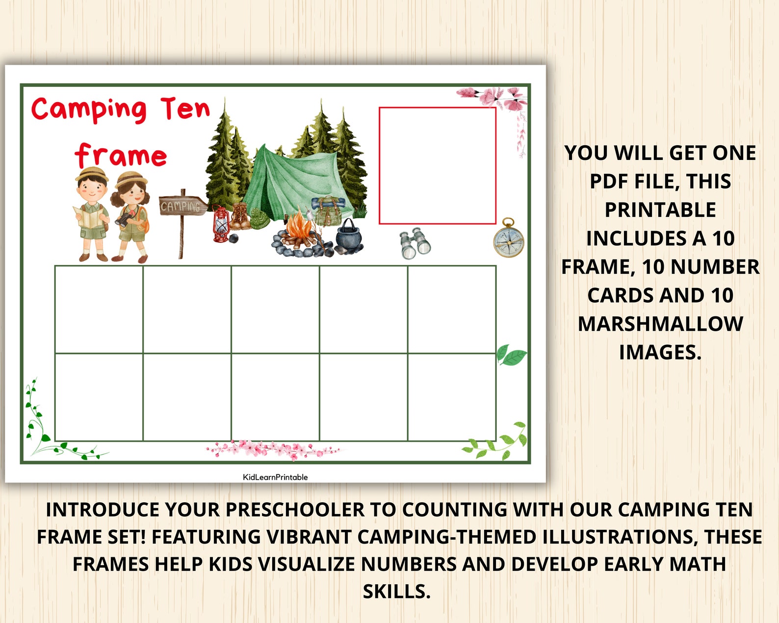 Camping Ten Frame,numbers 1-10,count and Match,camping Montessori ...