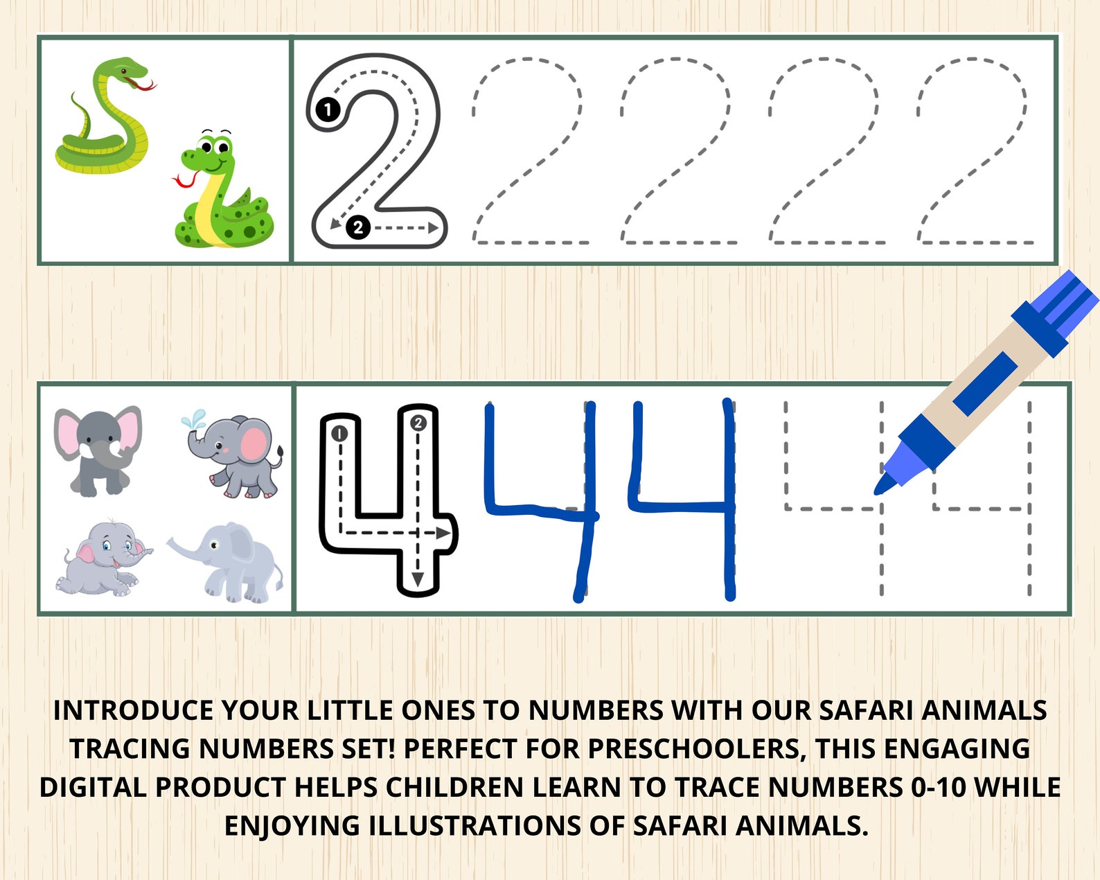 Safari Animal Number Tracing,handwriting Practice,writing Skills ...
