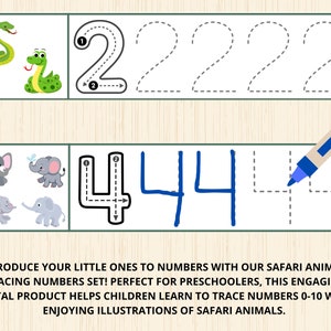 Safari Animal Number Tracing,handwriting Practice,writing Skills ...