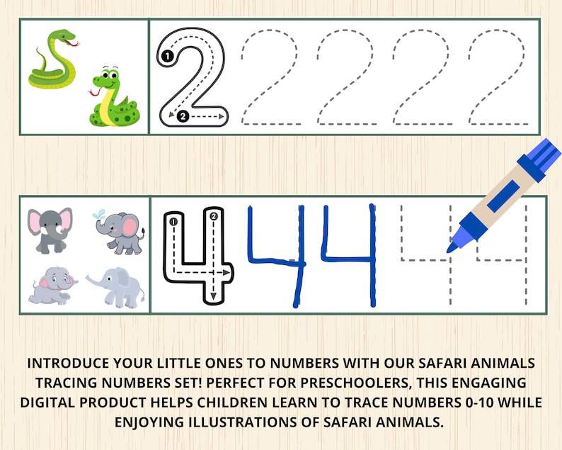 Safari Animal Number Tracing,handwriting Practice,writing Skills ...