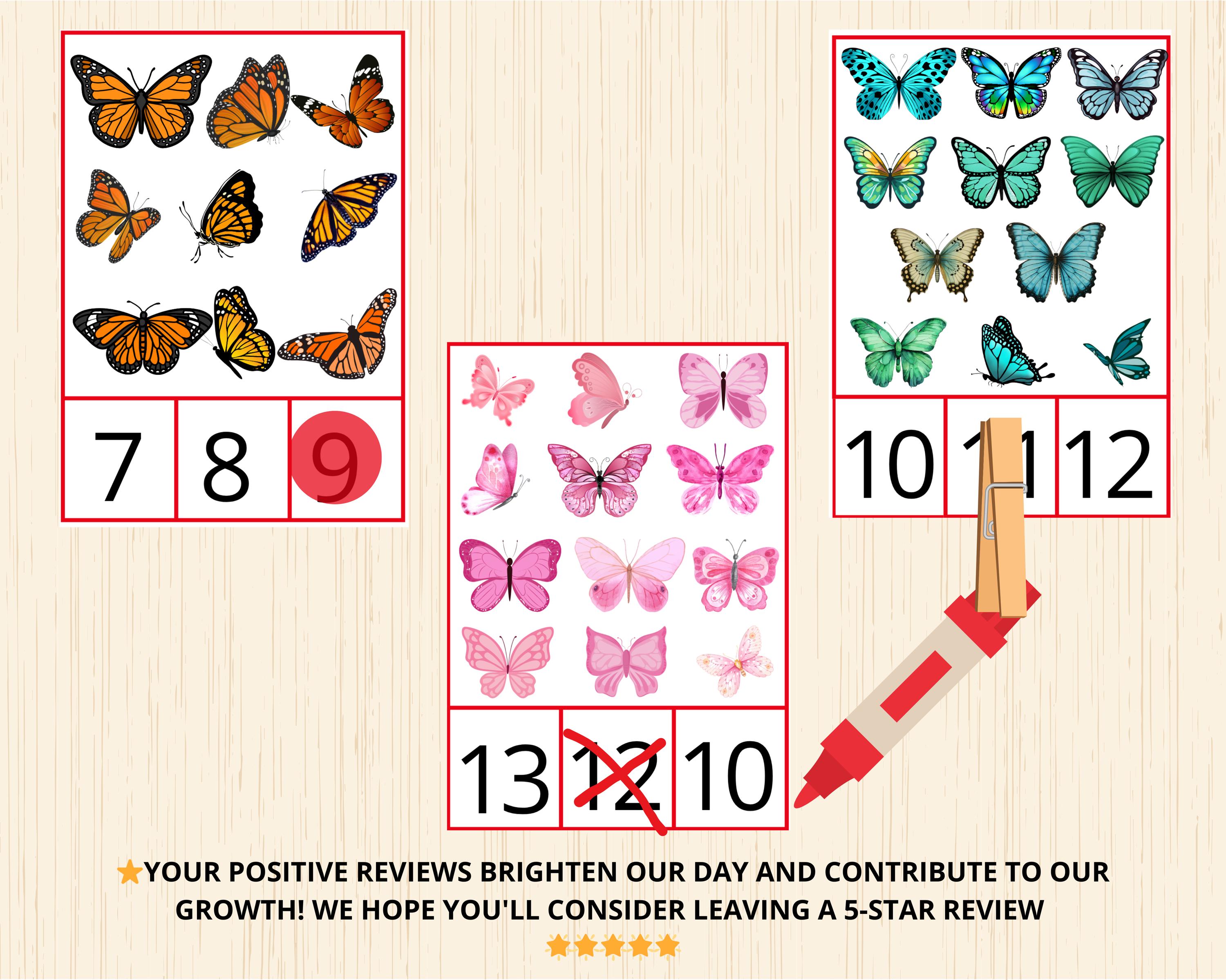 Butterfly Count and Clip Cards,spring Math Activity,numbers 1-10 ...