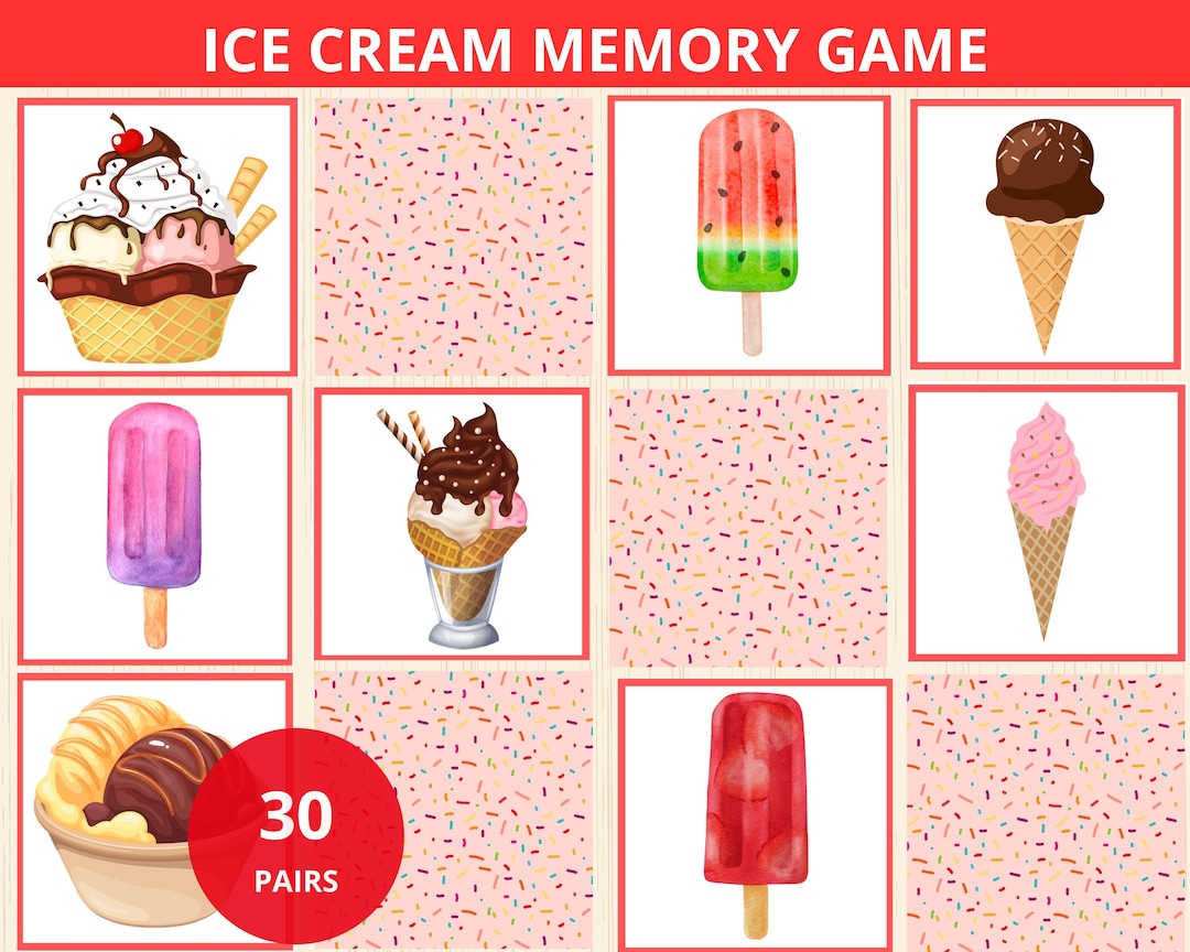 Ice Cream Memory Game,popsicle Matching Game,ice Cream Party Game,ice ...