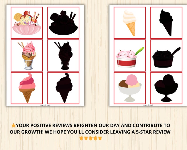 Ice Cream Shadow Matching Game,summer Matching Card,ice Cream Unit ...