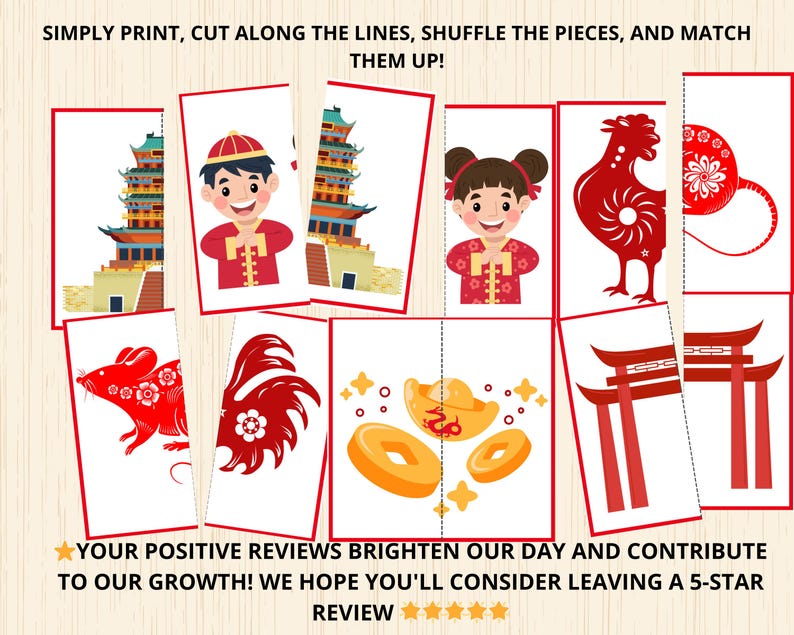 Chinese New Year Matching Game,matching Activity for Kids,lunar New ...