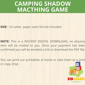 Camping Shadow Matching,camping Flashcards,camping Worksheet,preschool ...