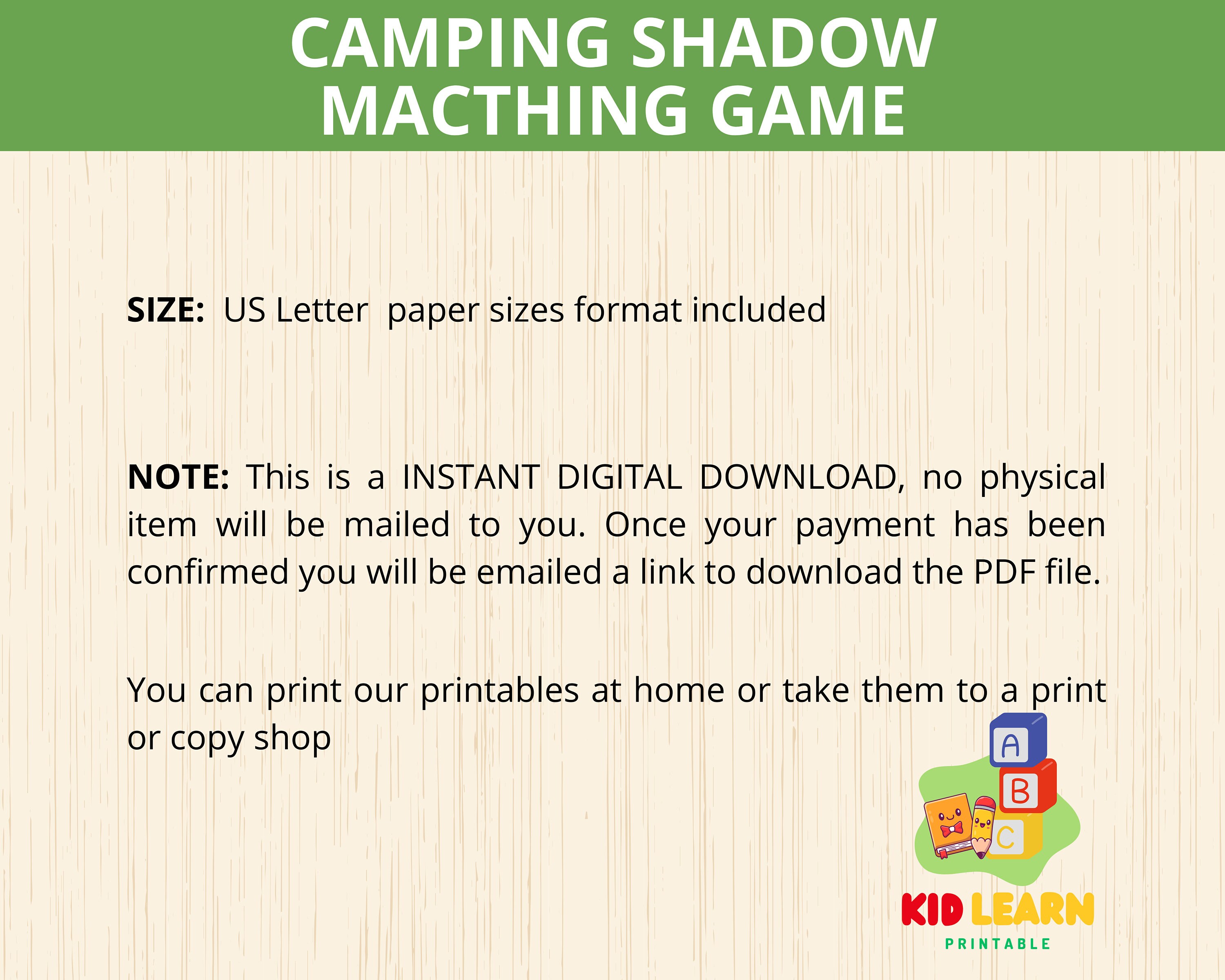 Camping Shadow Matching,camping Flashcards,camping Worksheet,preschool ...
