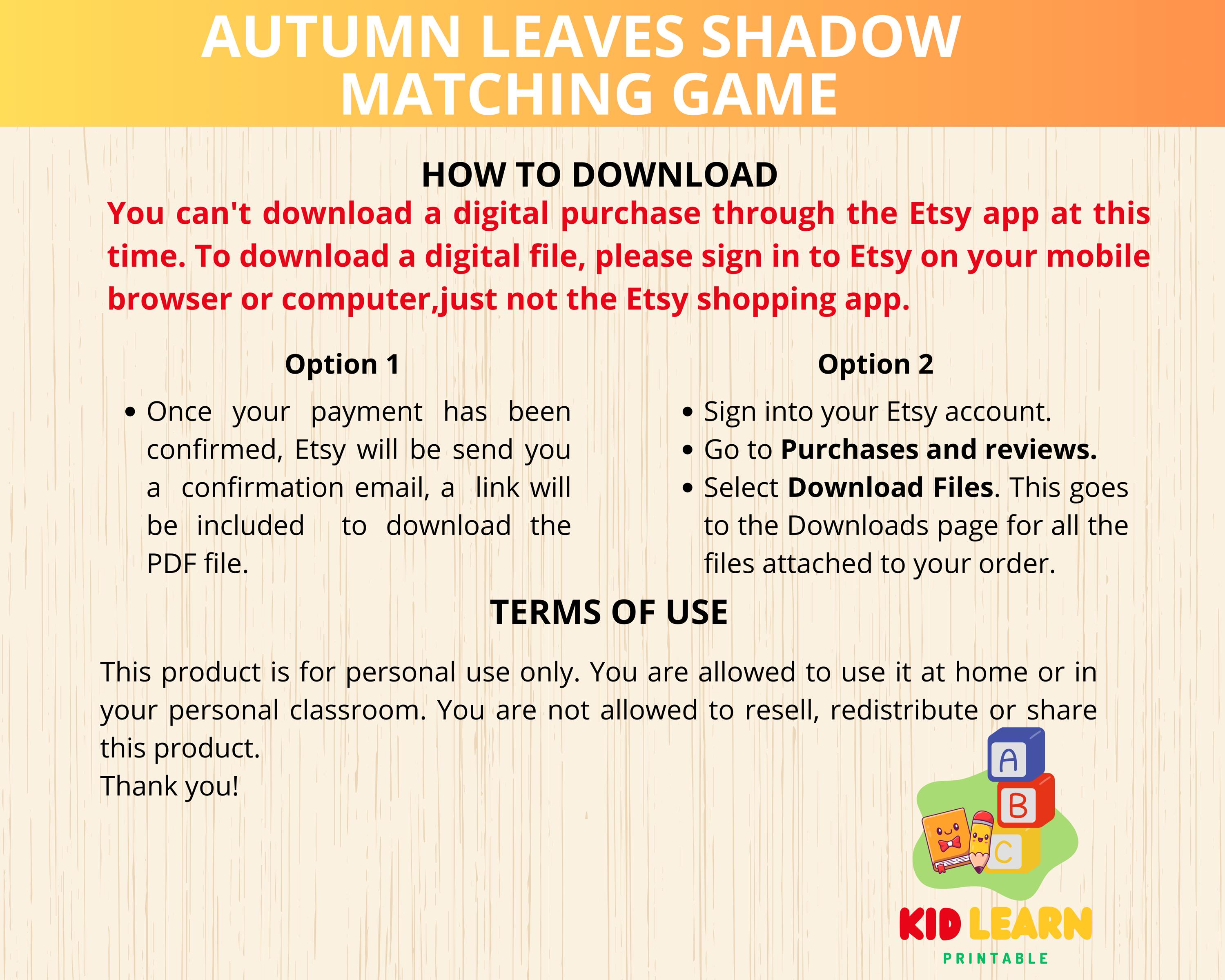 Fall Matching Activities, Autumn Leaves Shadow Matching Game,fall ...