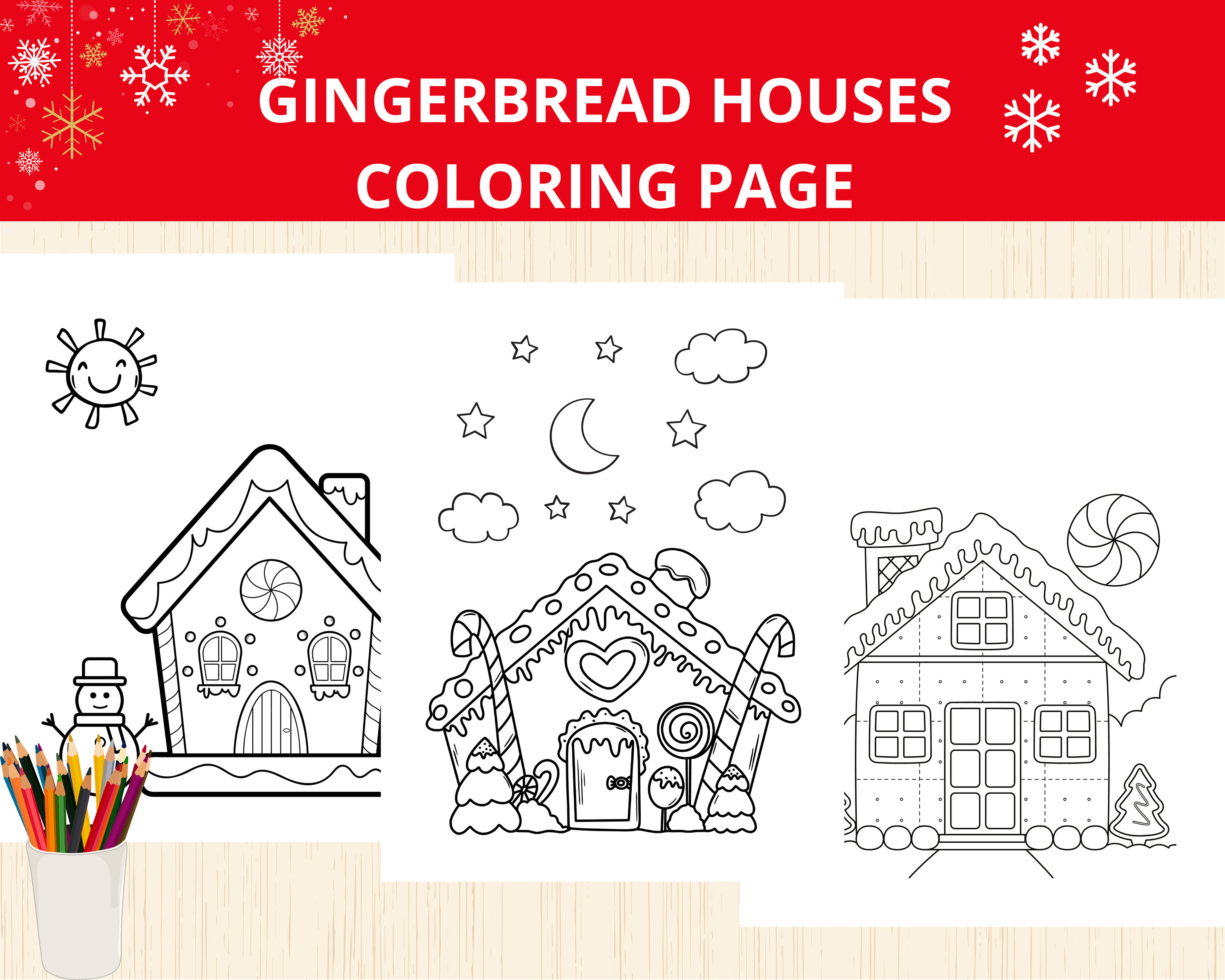 Gingerbread Houses Coloring Pages, Kids Christmas Coloring Sheets ...