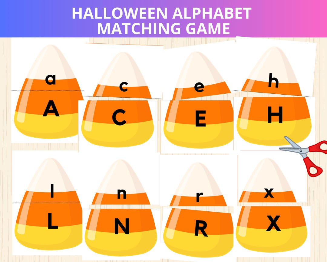 Halloween Alphabet Game,halloween Letter Matching,candy Corn Letter ...