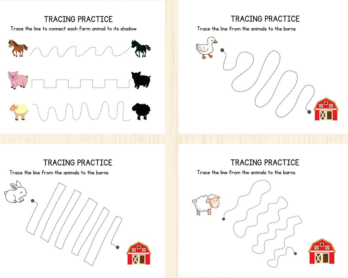 Tracing Worksheets, Preschool Worksheets,tracing Practice, Farm Animals ...
